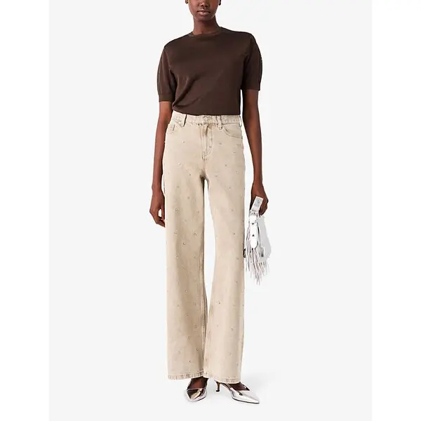 Maje Rhinestone-embellished Wide-leg Jeans