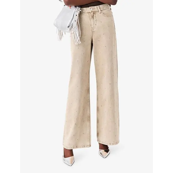 Maje Rhinestone-embellished Wide-leg Jeans