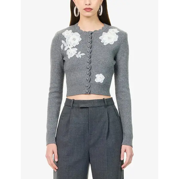 SELF-PORTRAIT Lace Flower Wool-blend Cardigan