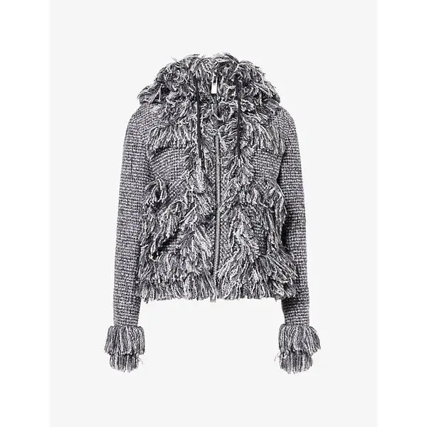 Sacai Tassel-trim Hooded Tweed Jacket