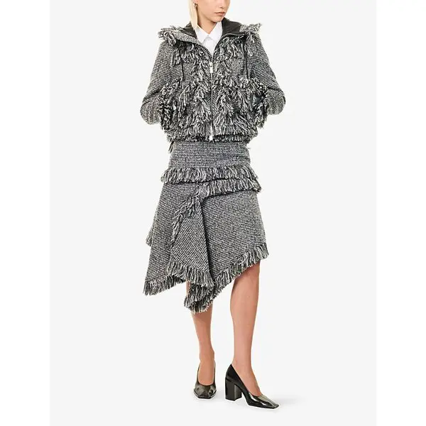Sacai Tassel-trim Hooded Tweed Jacket