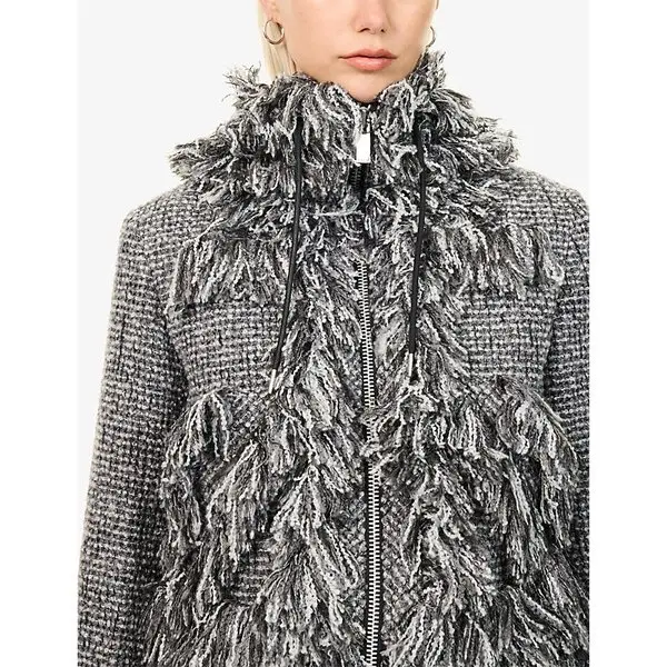 Sacai Tassel-trim Hooded Tweed Jacket