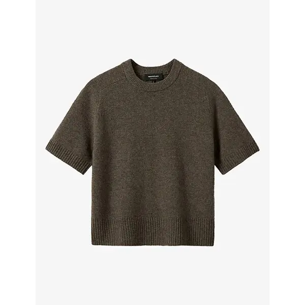 Whistles Crewneck Short-sleeve Wool T-shirt - Neutral