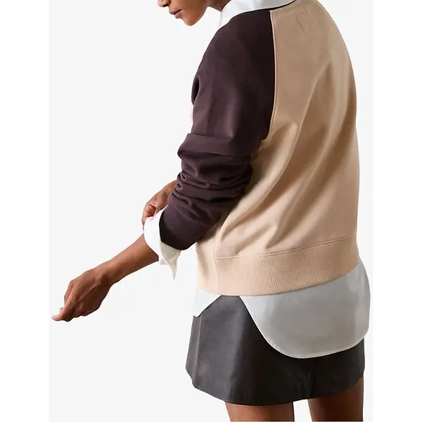 Whistles Crewneck Contrast Sleeve Cotton Sweatshirt