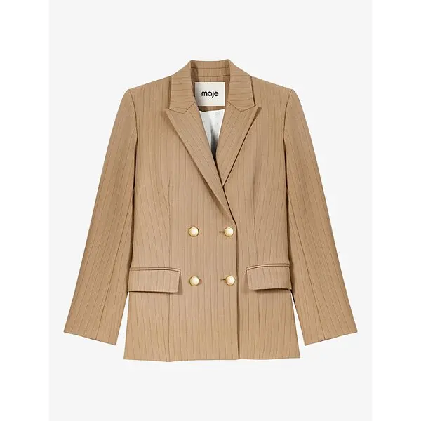 Maje Tailored Double-breasted Stretch Wool-blend Blazer