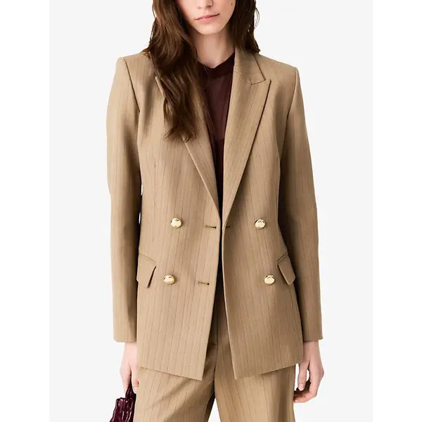 Maje Tailored Double-breasted Stretch Wool-blend Blazer