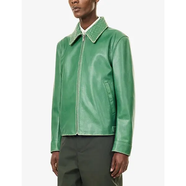 Bottega Veneta Intrecciato-weave Leather Jacket