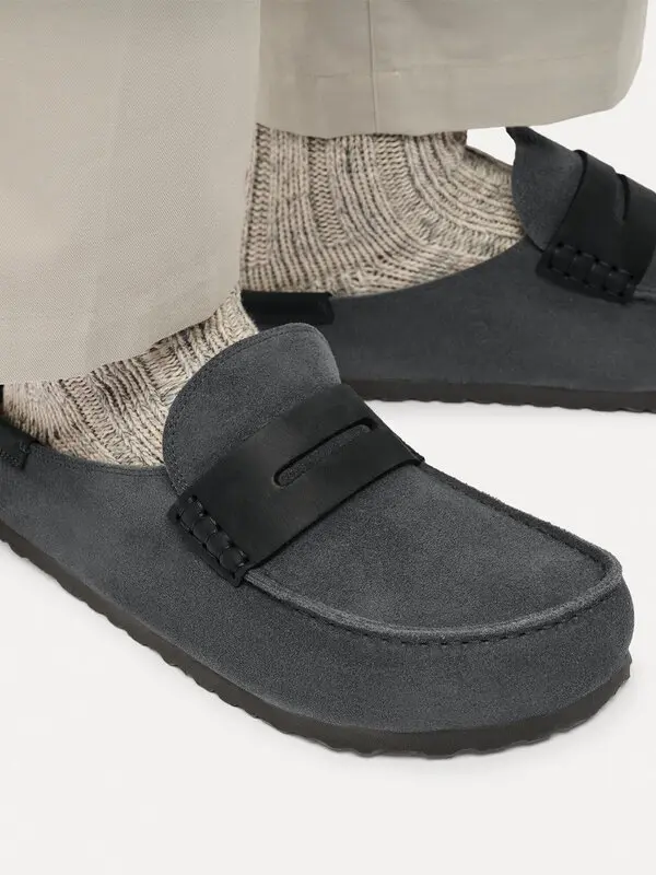 BIRKENSTOCK Suede Mule Loafers - Grey