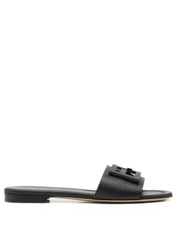 Fendi Leather Baguette Slide Sandals - Black
