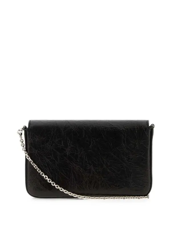Fendi Compact Crackled Leather Wallet On Chain Tube - Black