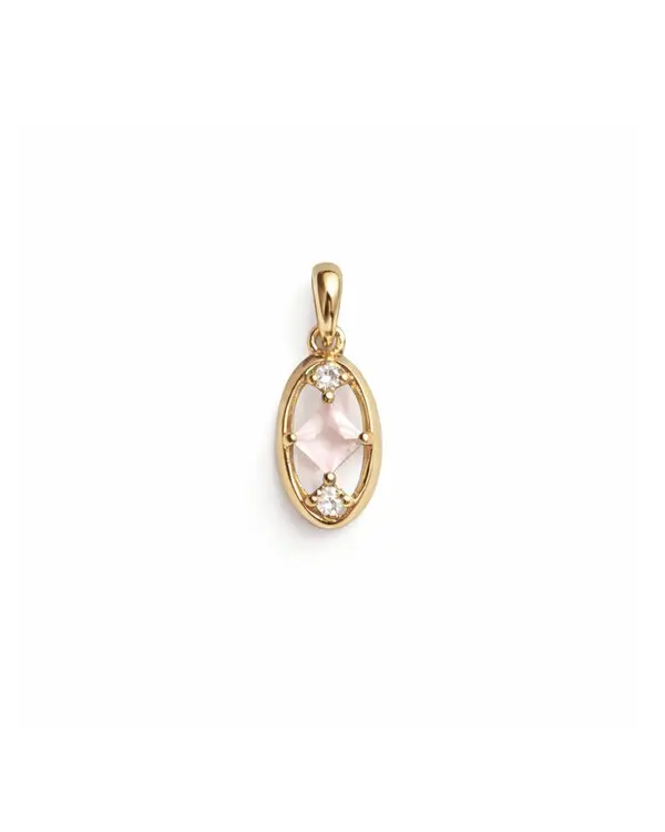 INARI JEWELLERY Oval Rose Quartz And White Topaz Pendant Charm - Pink