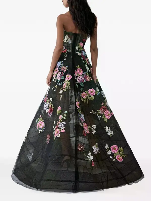 Carolina Herrera Floral Embroidered Sleeveless Maxi Dress