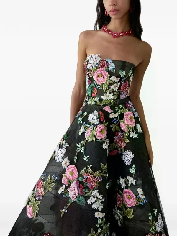 Carolina Herrera Floral Embroidered Sleeveless Maxi Dress