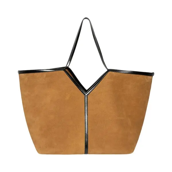 Saint Laurent Slim Tote In Suede Leather - Brown
