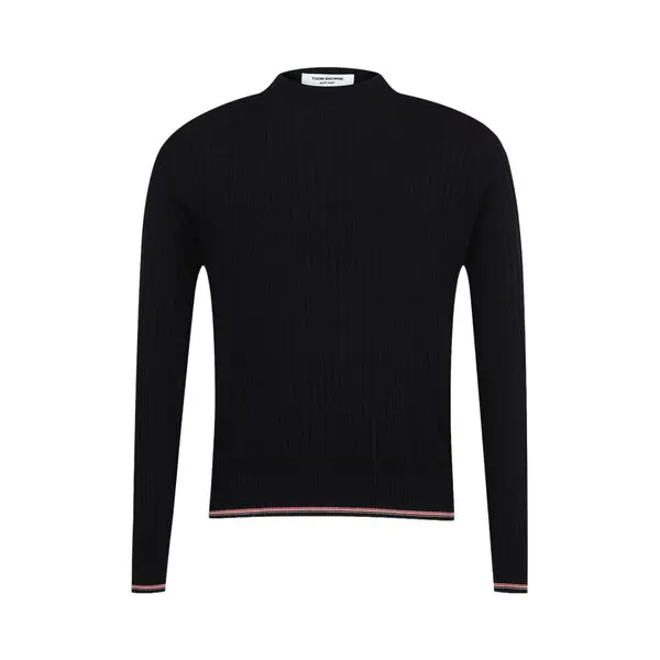 Thom Browne Ribbed Merino Wool Crewneck Pullover With Rwb Stripe