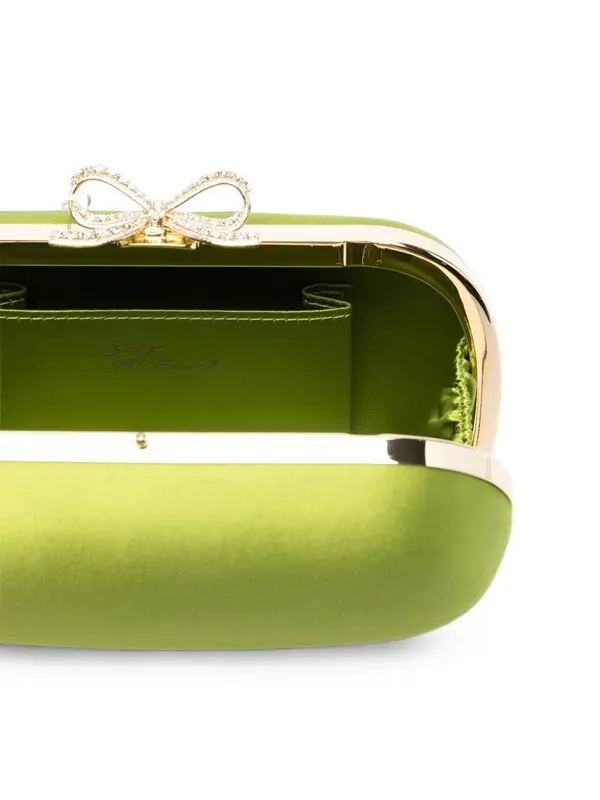 SELF-PORTRAIT Embellished Satin Clutch - Green