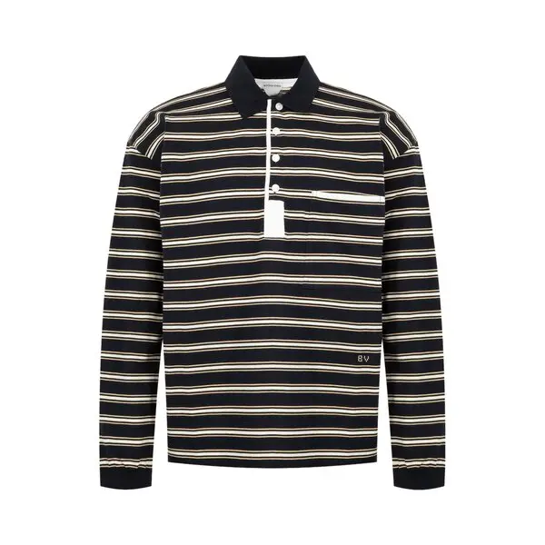 Bottega Veneta Long Sleeve Striped Polo - Blue
