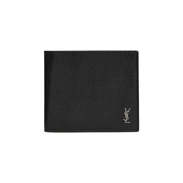 Saint Laurent Tiny Cassandre East/west Wallet In Grained Leather 'nero