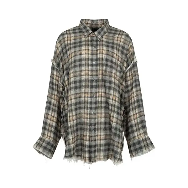 R13 Shredded Seam Drop Neck Shirt /cream Plaid