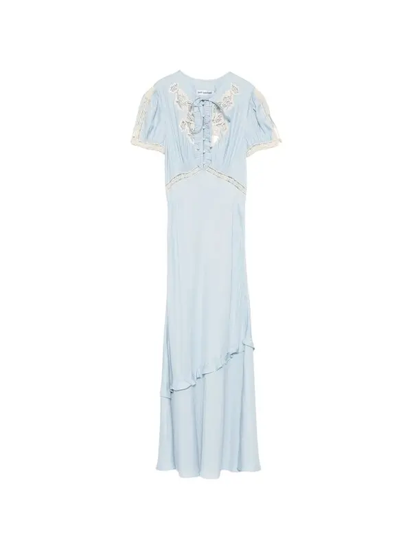 SELF-PORTRAIT Lace Trim Ruffle Button-front Maxi Dress - Light Blue