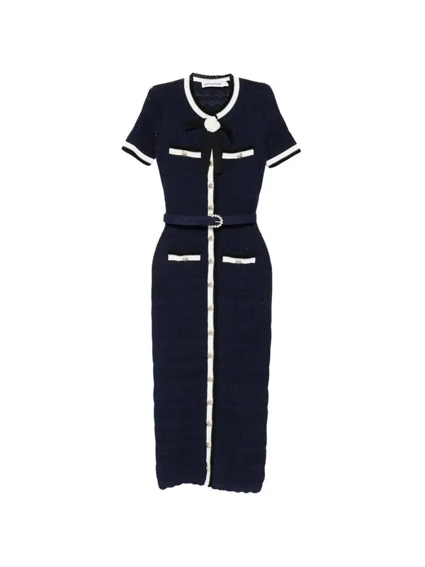 SELF-PORTRAIT Button-front Knit Midi Dress