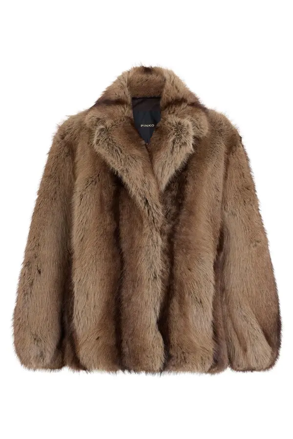 Pinko Oversized Faux Fur Jacket With Wide Collar