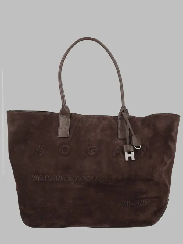 Hogan Suede Tote Bag With Embossed Logo Charm