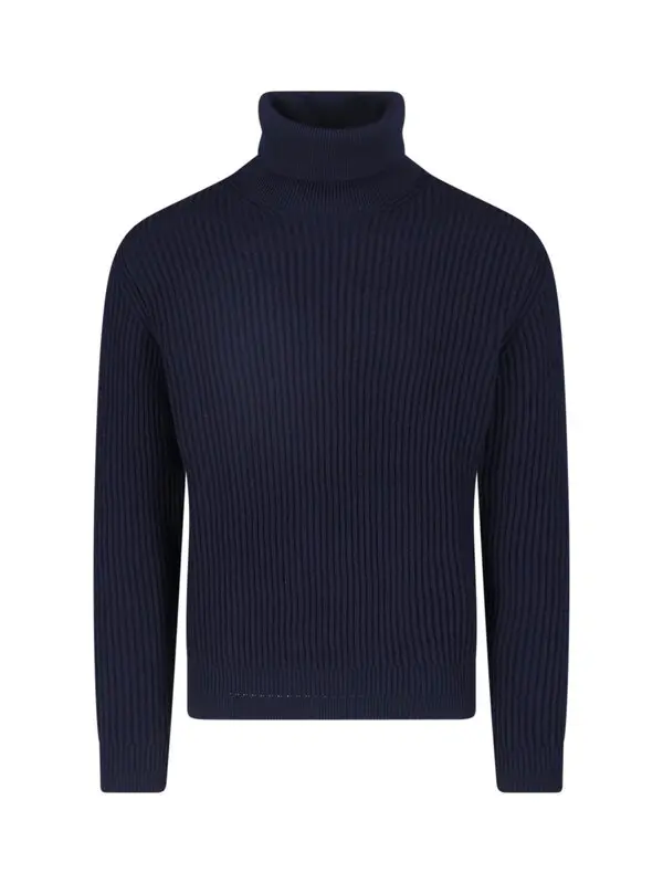 ZANONE Ribbed Turtleneck Sweater In 100% Virgin Wool - Blue