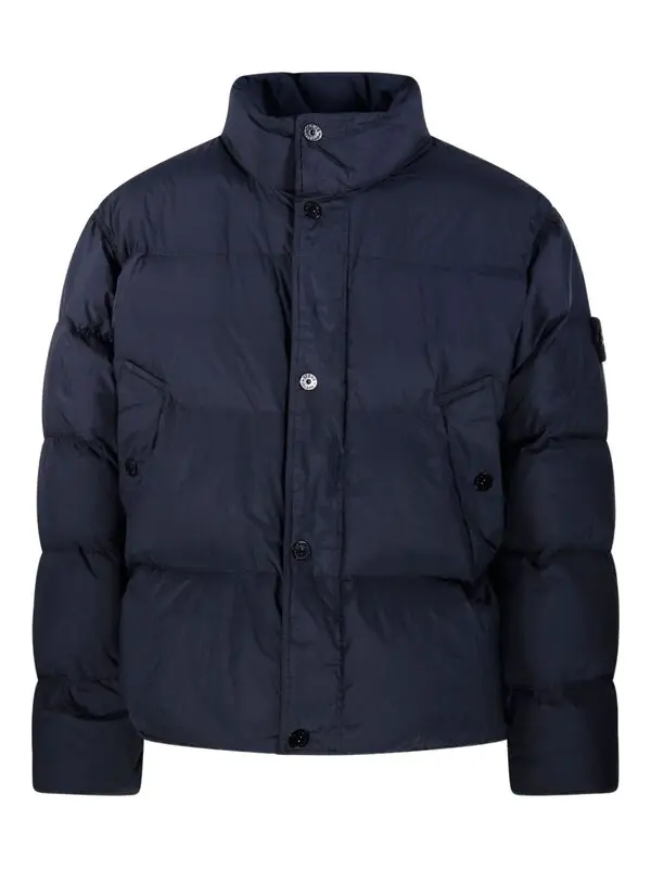 Stone Island Quilted Puffer Bomber Jacket With Stand Collar - Navyblue