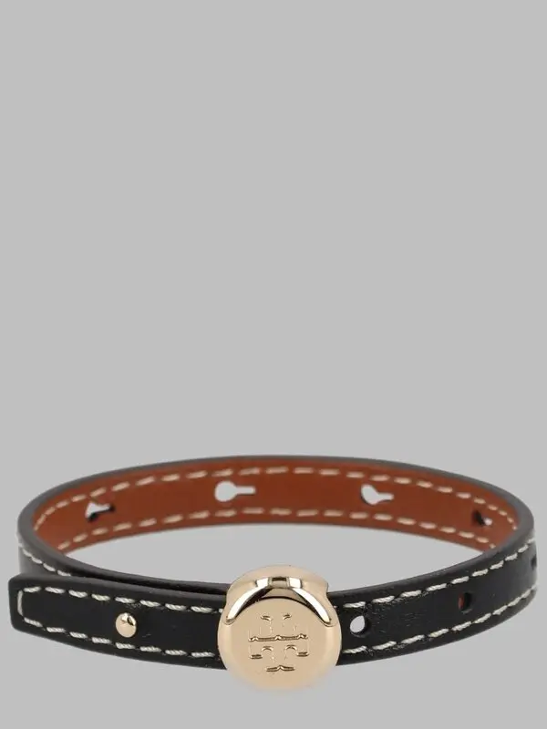 Tory Burch Leather Logo Disc Bracelet - Gold