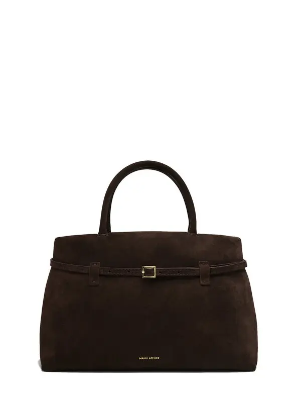 Manu Atelier Le Cambon 35 Suede Top Handle Bag - Brown