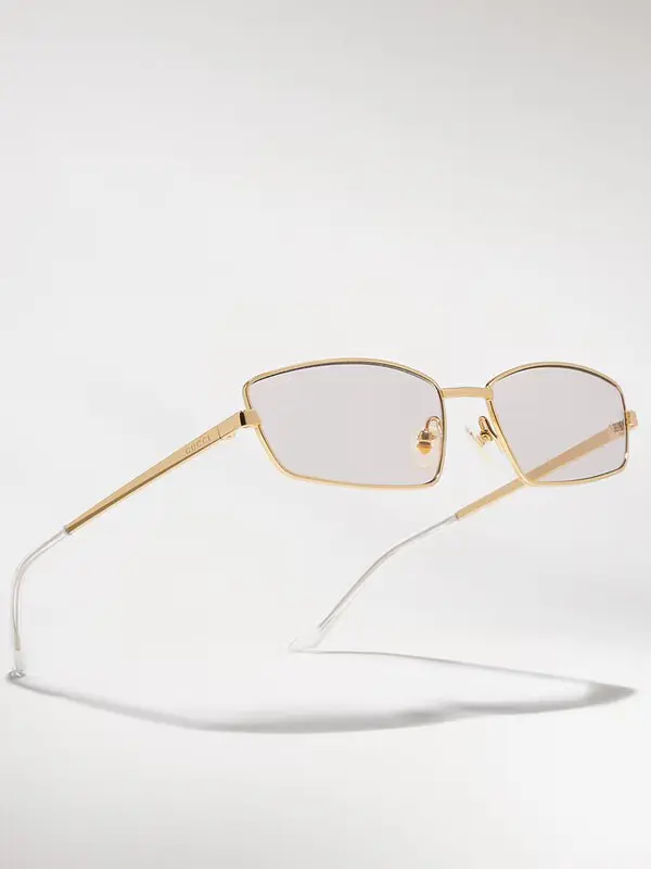 Gucci Metal Frame Rectangle Sunglasses With Engraved Logo - Oro