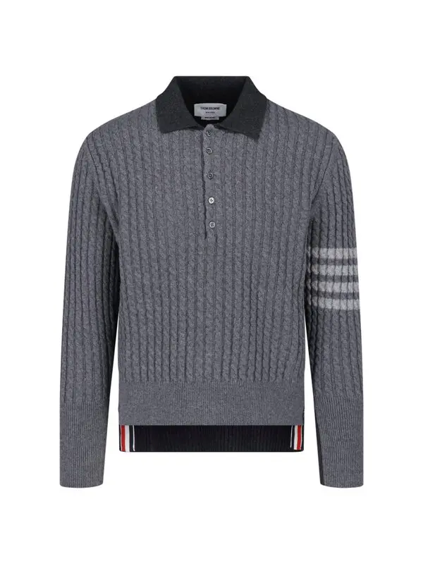 Thom Browne Cable-knit Long Sleeve Polo Sweater