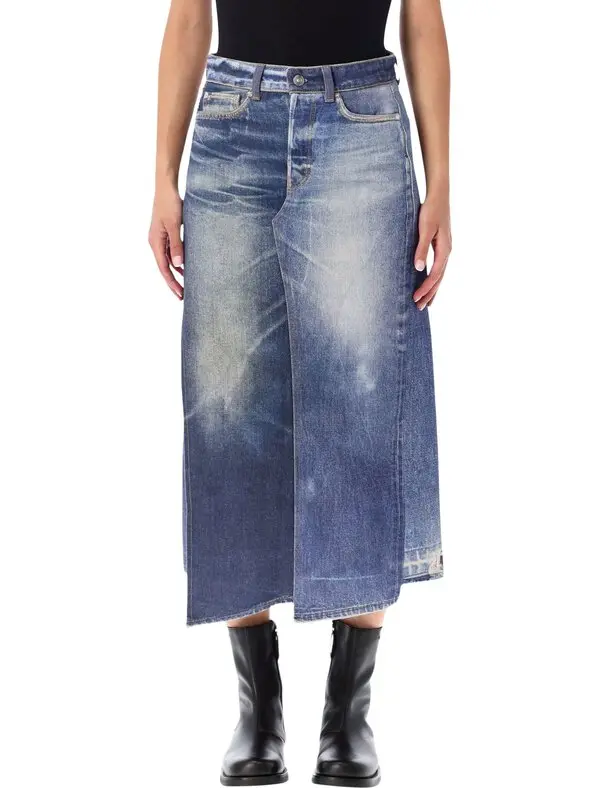 Our Legacy Trompe-l'oeil Denim Midi Skirt With Side Slit - Multi Blue