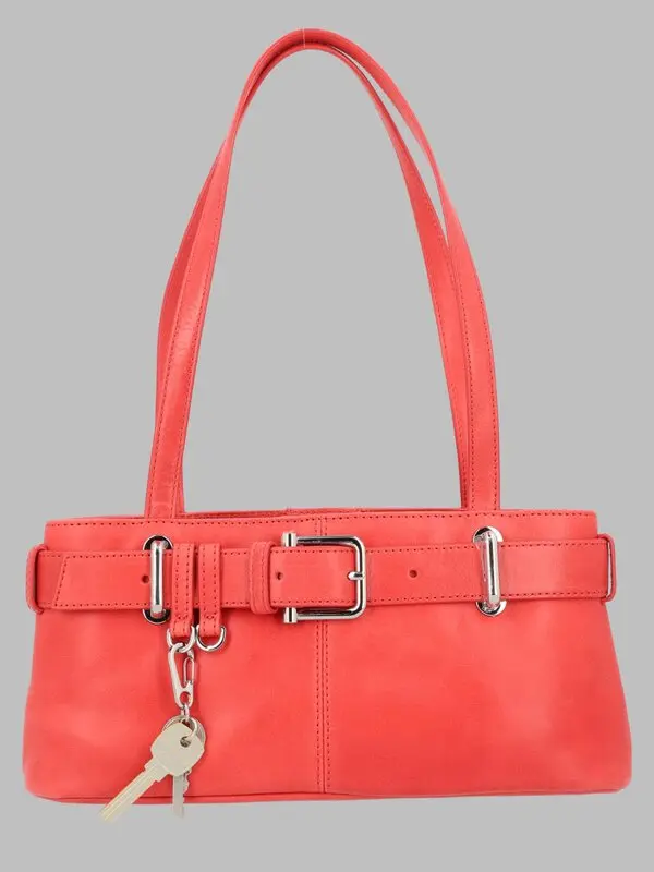 OSOI Leather Shoulder Bag With Buckle Detail And Key Charm - Red