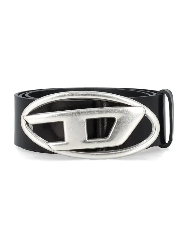 DIESEL® Logo Buckle Leather Belt - Nero