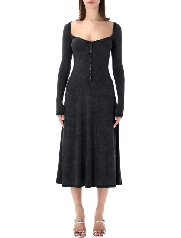 DIESEL® Ribbed Knit Button-front Midi Dress - Black