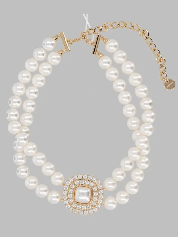 SELF-PORTRAIT Double-strand Faux Pearl And Crystal Pendant Necklace - Gold
