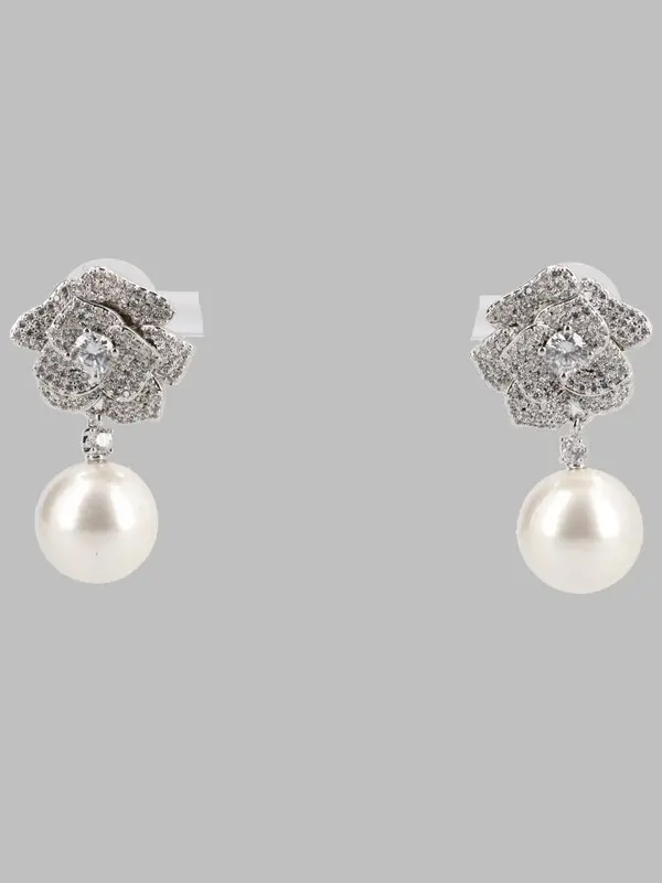 SELF-PORTRAIT Floral Crystal Pearl Drop Earrings