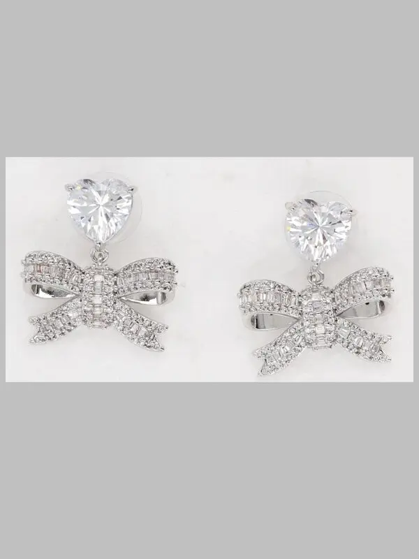 SELF-PORTRAIT Crystal Heart Bow Drop Earrings