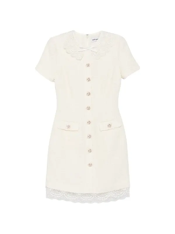 SELF-PORTRAIT Textured Lace Collar Mini Dress - White