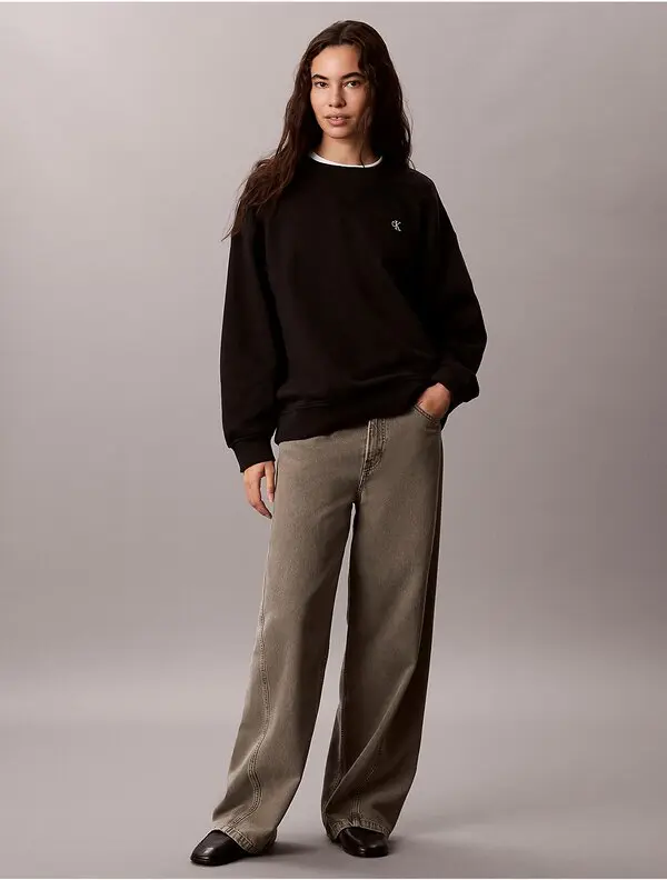Calvin Klein Monogram Logo Fleece Crewneck Sweatshirt - Black