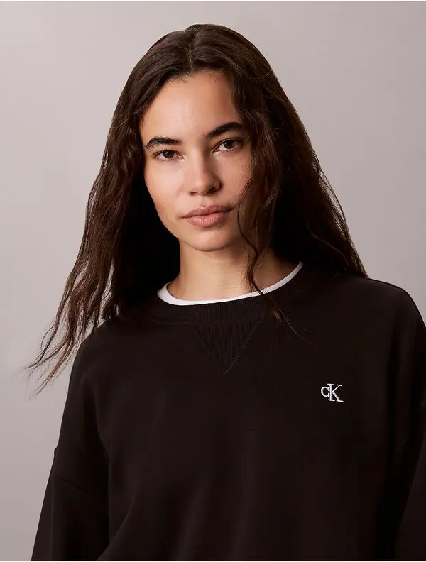 Calvin Klein Monogram Logo Fleece Crewneck Sweatshirt - Black