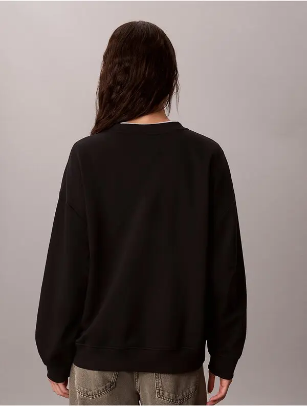 Calvin Klein Monogram Logo Fleece Crewneck Sweatshirt - Black