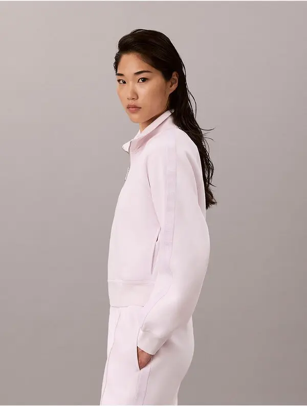 Calvin Klein Logo Tape Fleece 1/4 Zip Sweatshirt - Crystal Blush