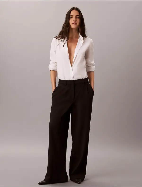 Calvin Klein Stretch Crepe Wide Leg Trousers - Black