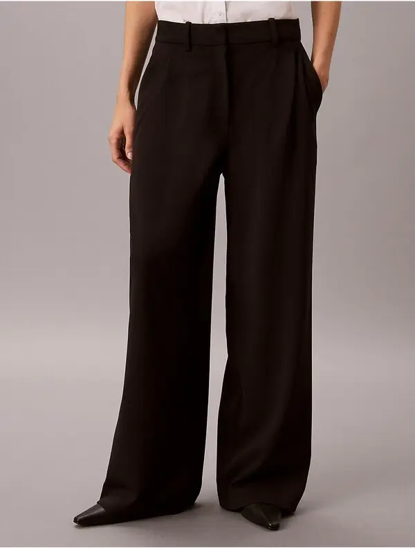 Calvin Klein Stretch Crepe Wide Leg Trousers - Black