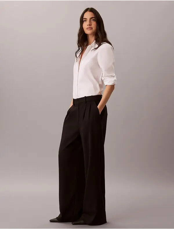 Calvin Klein Stretch Crepe Wide Leg Trousers - Black