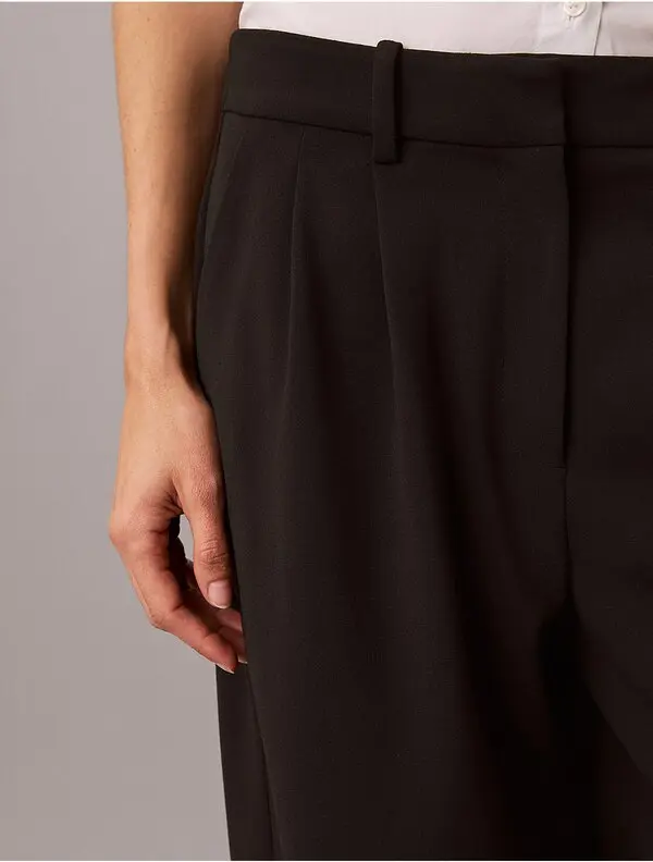 Calvin Klein Stretch Crepe Wide Leg Trousers - Black