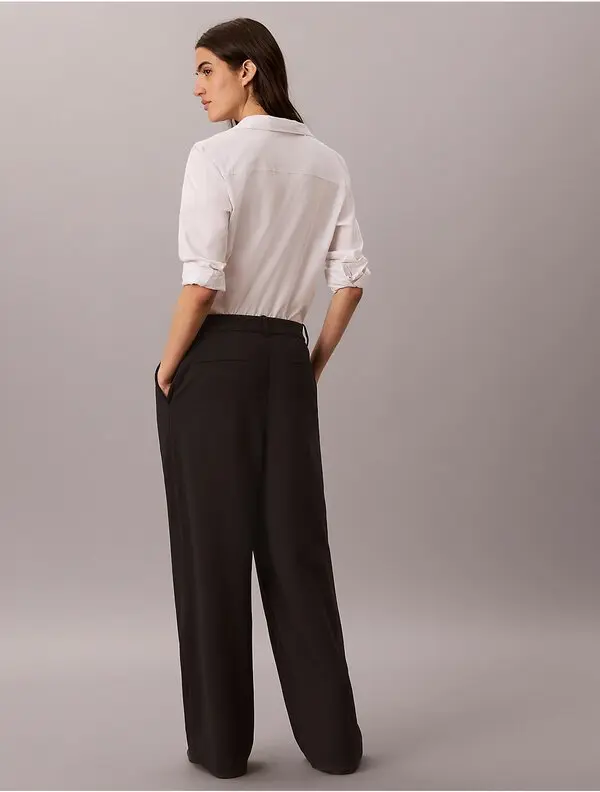 Calvin Klein Stretch Crepe Wide Leg Trousers - Black